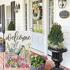 CROWNED BEAUTY Spring Garden Flag Floral 12x18 Inch Double Sided for Outside Birds Welcome Burlap Small Yard Holiday Decoration CF753-12