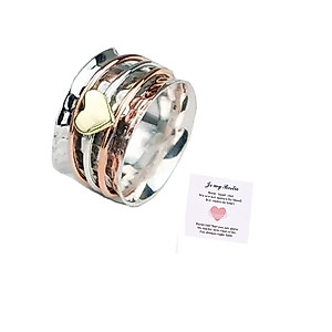 NIQIPOK Self Love Spinner Heart Ring Two Color Rotating Heart Ring Anxiety Relief Band Ring Fidget Spinning Ring Jewelry Gifts for Women Men Lovers Couples (10)