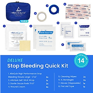 Stop Bleeding Quick Kit - First-aid with AllaQuix Stop Bleeding Gauze (Blood clotting Bandage) (Deluxe)…