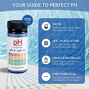AAwipes pH Test Strips 0-14: 100 Strips Universal Litmus Paper pH Test Strips for Liquid Testing & Water & Food and Urine and Saliva, pH Level Testing from 0-14 Fast Results in Seconds (K05-100)