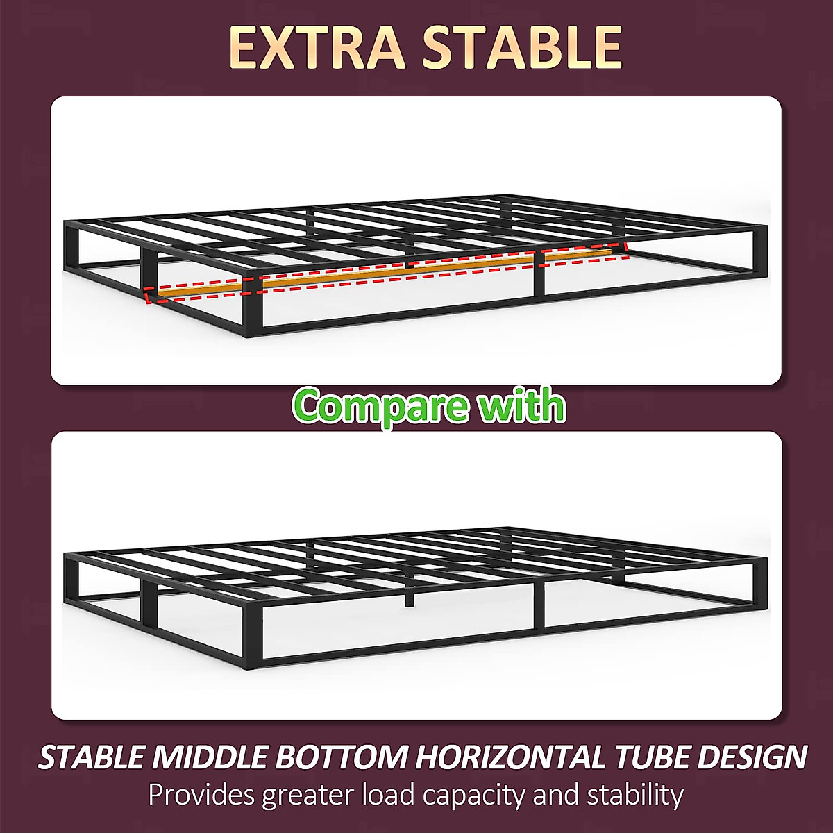 Bilily 6 Inch King Bed Frame with Steel Slat Support, Low Profile King Metal Platform Bed Frame Support Mattress Foundation, No Box Spring Needed/Easy Assembly/Noise Free