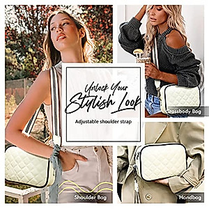 SIIHENRRY Camera Crossbody Bag for Women Genuine Leather Wide Strap Camera Bag Purse Double Compartment Multiple Pocket Triple Zip Shoulder Bag