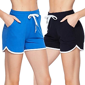The Season Essentials Active Women’s Vibrant Colors Sport Shorts with Pocket, Walking, Running and Yoga Shorts - Royal Blue/Black (2 Pack), S/M
