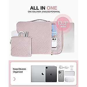 BAGSMART Laptop Sleeve Bag Compatible with MacBook Air/Pro, 13-13.3 inch Notebook, Pro 14 Inch, Air M2 13 Case Accessories Bag, Pink