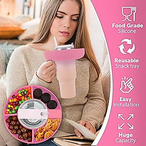 Snack Bowl for Stanley Cup - Silicone Snack Ring For Stanley Cup 1.0 H2.0 40oz Tumbler with Handle - 40 Oz Reusable Tray Platter For Stanley, Portable Snack Holder For Stanley Cup Accessories (Pink)