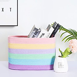 MINTWOOD Design 3-Pack Storage Baskets for Shelves, Playroom and Classroom Storage Basket, Book Basket, Decorative Storage Cube Bins, Woven Closet Organizers, Nursery Baskets, Pastel Rainbow