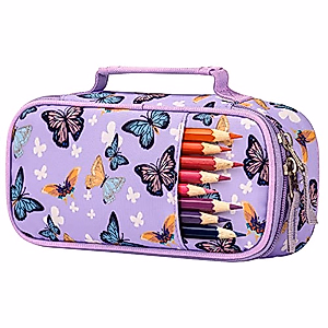 Choco Mocha Butterfly Pencil Case for Girls Pencil Box for Girls Pencil Pouch for Girls Pencil Case for Kids Pencil Bag for School Kindergarten Preschool Zipper Organizer Soft Cute Small Gift Purple