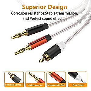 HOSONGIN RCA to Banana Plug Adapter Cable 6 Feet -2 Pack,RCA Male to Banana 2 Male Plug Y Splitter Speaker Wire Audio Cable, Gold-Plated Double Shielding Hi-Fi Systems Stereo Cable