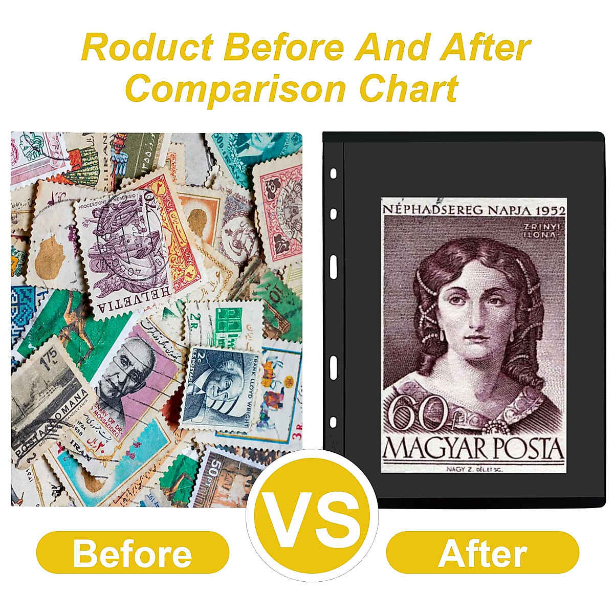 MUQING Stamp collecting storage supplies, 20 Sheets Stamp Pages Sleeves for Stamp Album Binder, Toughness Not easy to creak (1 and 2 Rows)