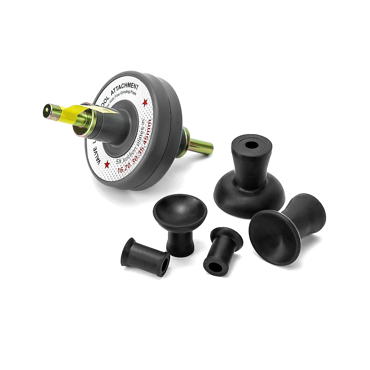 QWORK Valve Lapping Tool Kit, Universal Valve Lapping Attachment Tool for Grinding Small Engine, 5 Suction Plates, 1000rpm to 1250rpm