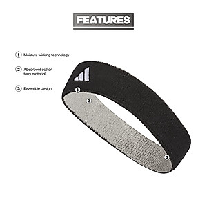 adidas Interval Reversible Terricloth Elastic Headband, Black/White/Aluminum (2.0), One Size
