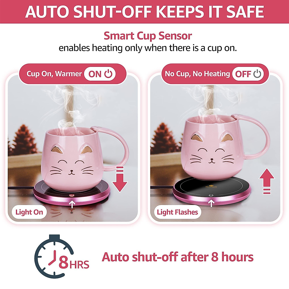 Nouvati Silver Mug Warmer & Cute Dog Coffee Mug with Lid Set for Coffee Lovers; Excellent Heating, Auto Shut-Off, 2 Temperatures; Coffee & Tea Gift Set, Tea Warmer, Coffee Warmer