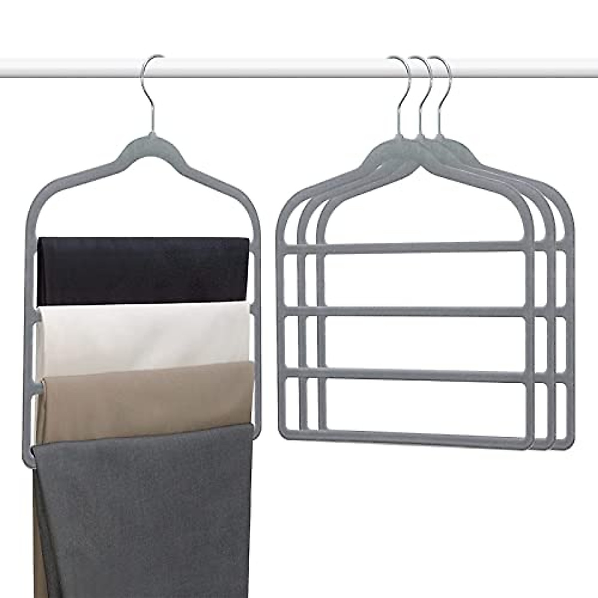 DCQRY 5Pcs Velvet Pants Hangers Space Saving 4 Tier Non Slip Jeans Hangers Multi Layer Clothes Hangers Closet Pants Organizer for Pants Jeans Trousers Scarf