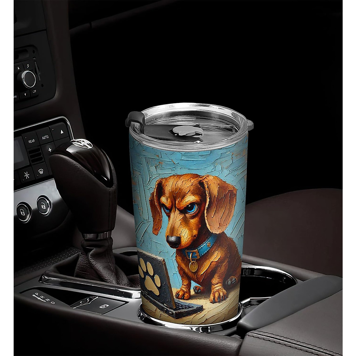 ORCAE 20oz Funny The Deadline Dachshund Tumbler, Gifts for Dachshunds Lovers, Friends, Colleagues Gifts, Stainless Steel Double Wall Vacuum Insulated Coffee Mug, Travel Cup with Lid - F