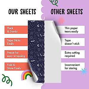 CENTRAL 23 - Navy Gift Wrap - 6 Christmas Wrapping Paper Sheets - Space Planets Stars - Birthday Wrapping Paper - Trendy Gift Wrap for Men Women Boys Girls - Recyclable