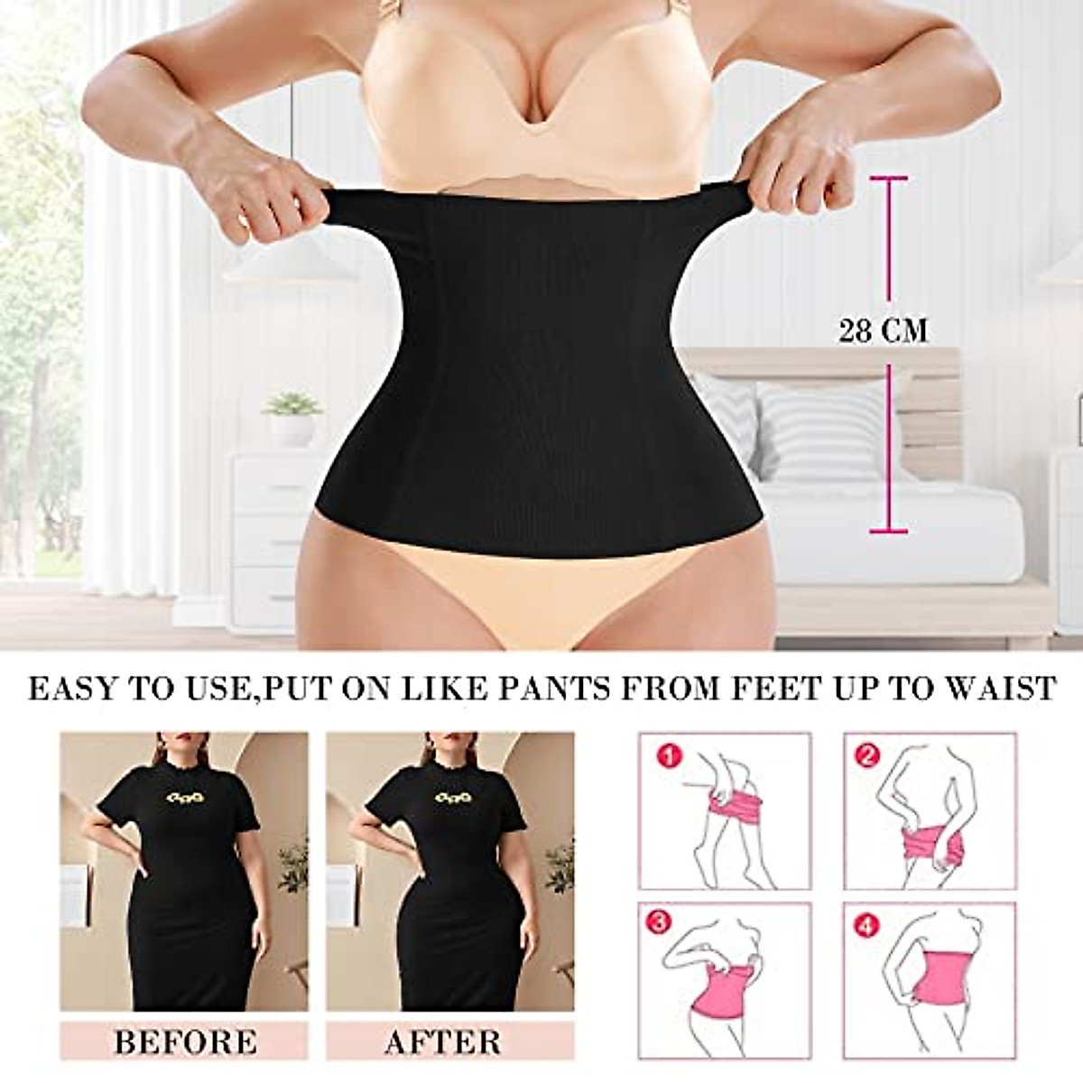 Nebility Women Waist Trainer Shapewear Tummy Control Waist Cincher Slim Body Shaper Workout Girdle Underbust Corset (XL, Black Without Hook)