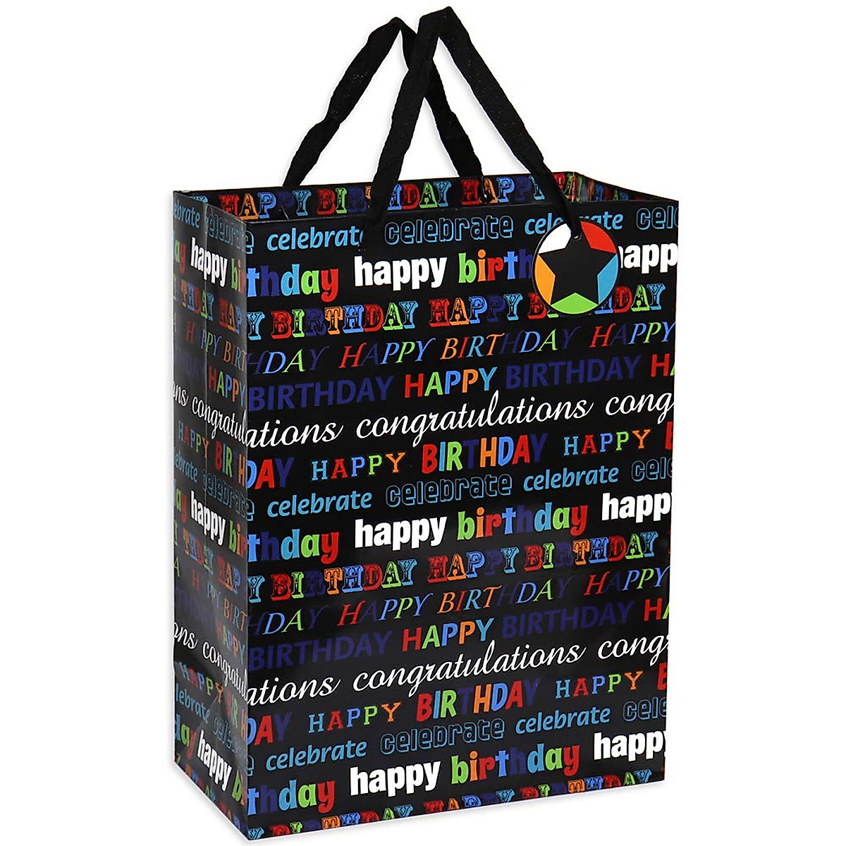 Fzopo Birthday Gift Bag Assortment with Ribbon Handle, 12 Pcs Premium Quality Assorted Sizes Paper Bags Set, XL 13x17x6.5, Large 12x15x4.8, Medium 7x9x4.2 inches, 6 Designs