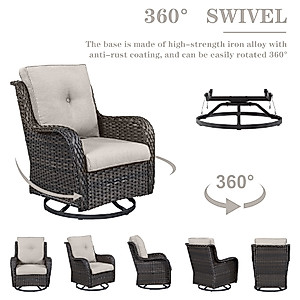 Belord Wicker Patio Furniture Sets - 8 Piece Outdoor Rattan Furniture Conversation Sets with 4 Swivel Rocker Chairs, Rattan Sofa, Wicker Ottomans and Coffee Table, Brown/Beige