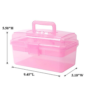 BangQiao Multipurpose Plastic Storage Container Organizer Box Case with Removable Tray and Handle for Art, Craft, Sewing Supplies, Clear&Pink