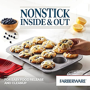 Farberware Nonstick Bakeware 12-Cup Muffin Tin / Nonstick 12-Cup Cupcake Tin - 12 Cup, Gray