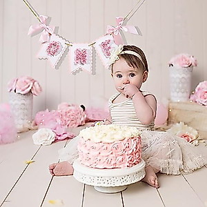 Flower 1st Birthday High Chair Banner - Pink and Gold One Birthday Banner, Princess 1st Birthday Decoration, Rose First Birthday Highchair Banner, Flower One Letters