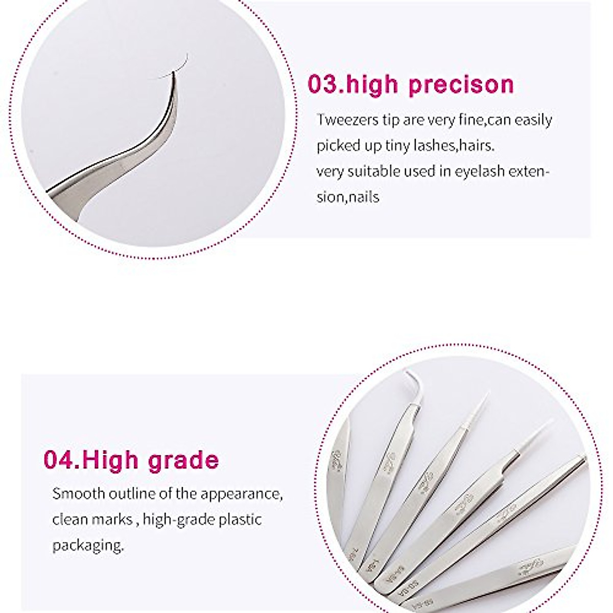 Yelix Cosmetic Stainless Steel Tweezers for Eyelash Extension Precision Makeup Tools for Eyelash Grafting Set 5B-SA