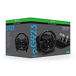Logitech G923 Racing Wheel and Pedals for Xbox X|S, Xbox One and PC featuring TRUEFORCE up to 1000 Hz Force Feedback, Responsive Pedal, Dual Clutch Launch Control, and Genuine Leather Wheel Cover