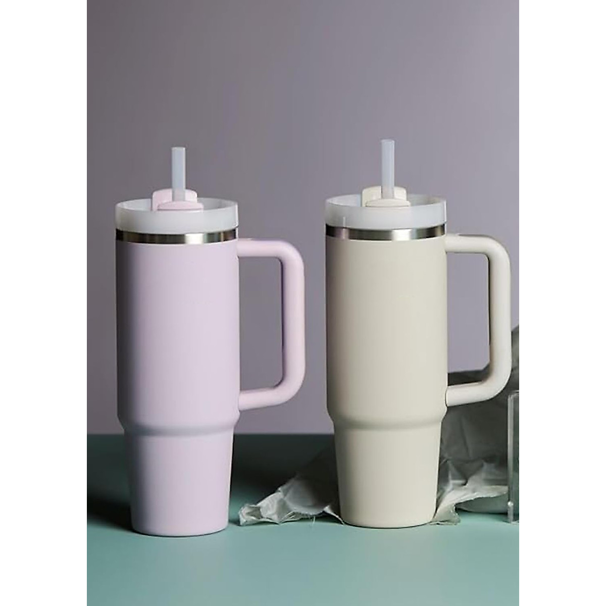 YOUEXPERT 30 oz Tumbler with Handle and Straw, Insulated Tumblers with Lid and Straw, 30oz Stainless Steel Cup Water Bottle Sports Travel Tumblers - Dune