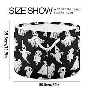 Krafig Halloween Ghost Pattern Round Collapsible Storage Basket, Large Toy Storage, Laundry Baskets, Open Home Storage Bins for Toy Organizer, Home Decor, Clothes, Toys