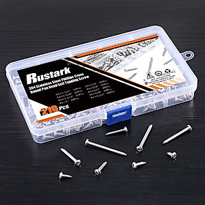 Rustark 210-Pcs [# 6 5/16'' to 1-1/2''] 304 Stainless Steel Round Pan Head Phillips Cross Wood Screws Drive Self Tapping Drilling Screws Assortment Kit
