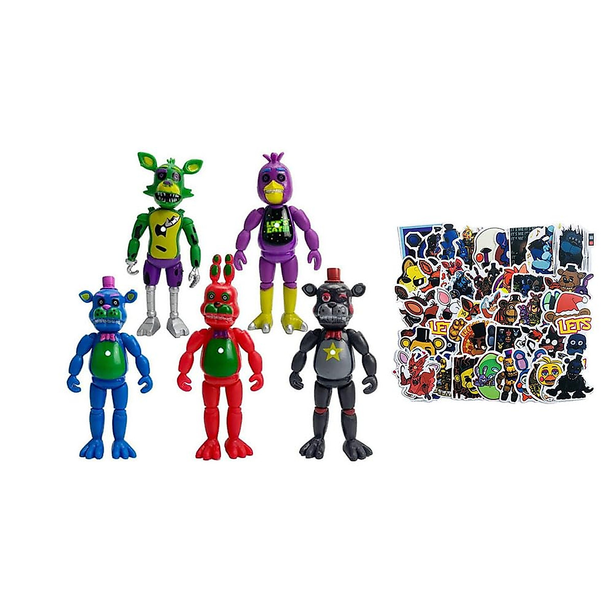 LBHTRR 5 pcs Set Five Nights Freddy Action Figures|Dolls for All Kids Toys Gifts Foxy Articulated Action|Figure Freddy/Kim Freddy/Fox/Chika/Bonnie|Size 5-6 ''|Multicolor