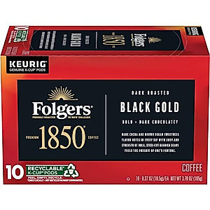 1850 by Folgers Black Gold Dark Roast Coffee, 10 Keurig K-Cup Pods