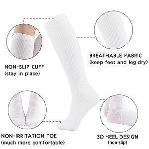 +MD Cotton Compression Socks for Women & Men Circulation 6 Pairs 8-15mmHg Knee High Support Socks Moisture Wicking for Athletic Running Cycling 6White 10-13