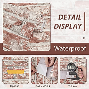 Sevalo Red Brick Wallpaper Peel and Stick Wallpaper Brick Contact Paper for Walls 3D Faux Brick Wall Paper for Bedroom Self-Adhesive Removable Wallpaper for Kitchen Backsplash Dorm Room 17.3“×78.7”