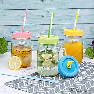 Regular Mouth Mason Jar Lids with Straw Hole/ Stoppers/Silicone Rings/Cleaning Brush, Rust-proof, BPA Free Plastic Canning Lids, Great for Drinking & Food Storage(26 Pack)