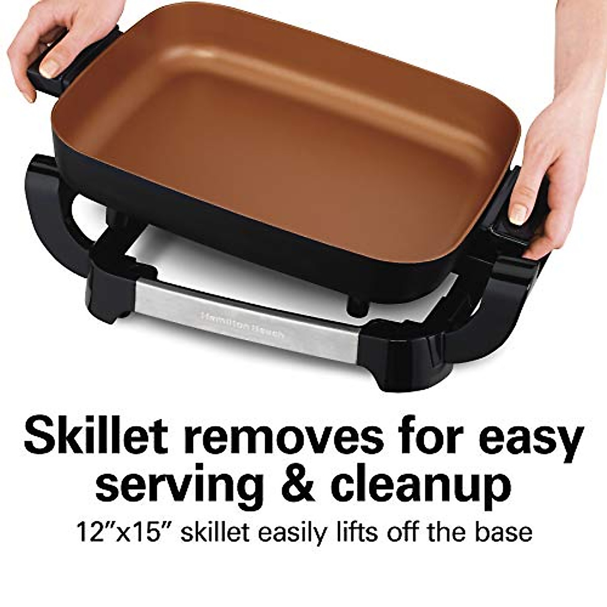 Hamilton Beach Durathon Ceramic Electric Skillet with Removable 12x15” Pan, Adjustable Temperature, Reversible Design, Tempered Glass Lid (38529K)