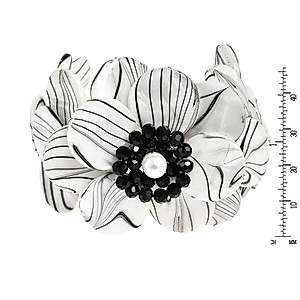AeraVida Zebra Painted Mother of Pearl Shell Cluster Flower Cuff Bracelet | Adjustable Cuff Bracelet for Women | Floral Cuff Bracelet | Black and White Cuff Bracelet