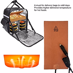 RICHOOSE Pizza Hot Food Delivery Bag Heating Warmer Pad Silicone Heater Pad 12V 100W, Built-in Thermostat 176℉ (80℃), 78.2-inch detachable power cable, car charger, ON/Off switch.