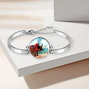 Diusye Tibetan Yak Bull Bangle Bracelet for Women Girls, Adjustable Stainless Steel Jewelry Bracelets Birthday Christmas Friends Gifts