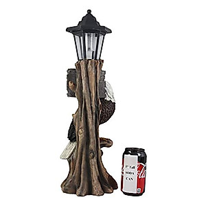 Ebros Home of The Brave Patriotic American Bald Eagle Perching On Tree Stump Garden Courtesy Night Light Statue Solar LED Lantern Lamp Guest Greeter Decor for Patio Poolside Home Figurine