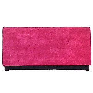 Color Block Flat Canvas Clutch, Fuchsia Medium