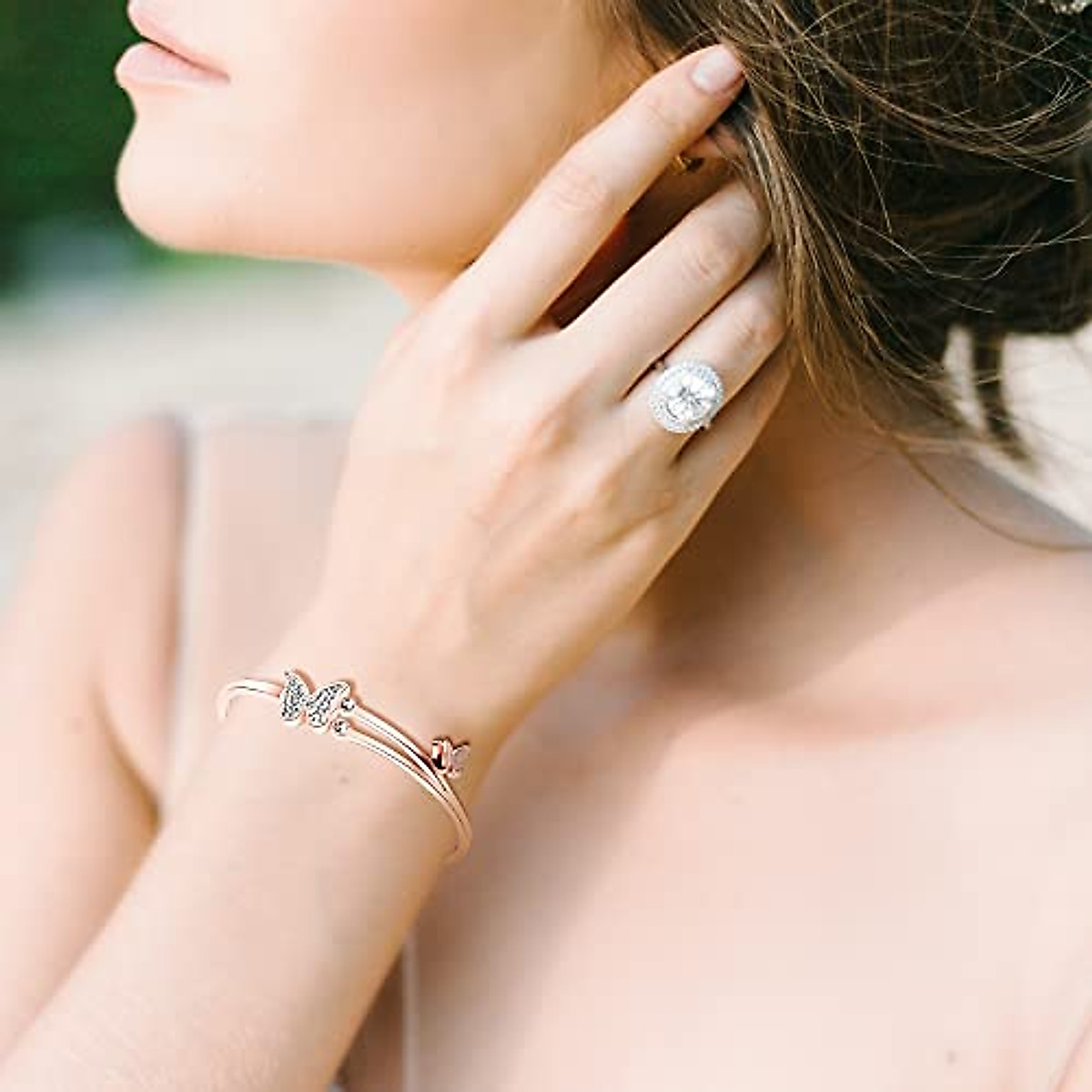 RIMAYZI Rose Gold Cuff Bracelets for women, Bracelet Bangle Birthday Gift for Women Mom Wife Sister Girlfriend Friendship (Butterfly)