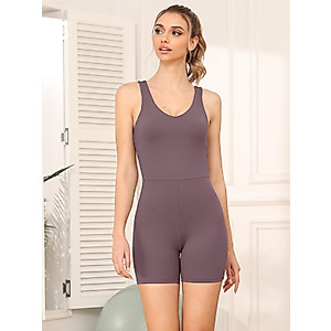 AUTOMET Womens Jumpsuits Bodysuit Rompers Workout One Piece Yoga Summer Athletic Active Sleeveless Shorts Outfits