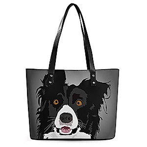 Womens Handbag Dog Border Collie Leather Tote Bag Top Handle Satchel Bags For Lady