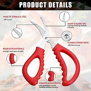 Gisafai 30 Pcs Kitchen Seafood Scissors for Crab Bulk, Red Leg Scissors Multifunctional Stainless Steel Shears Crab Leg Crackers Fish Crab Shrimp Lobster Scissors for Kitchen Seafood Peeling Tools