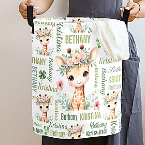 Laundry Storage Basket Name Text, Giraffe Laundry Hamper Laundry Bag Waterproof Clothes Bin Collapsible, Clothes Hamper for Bathroom, Laundry, College