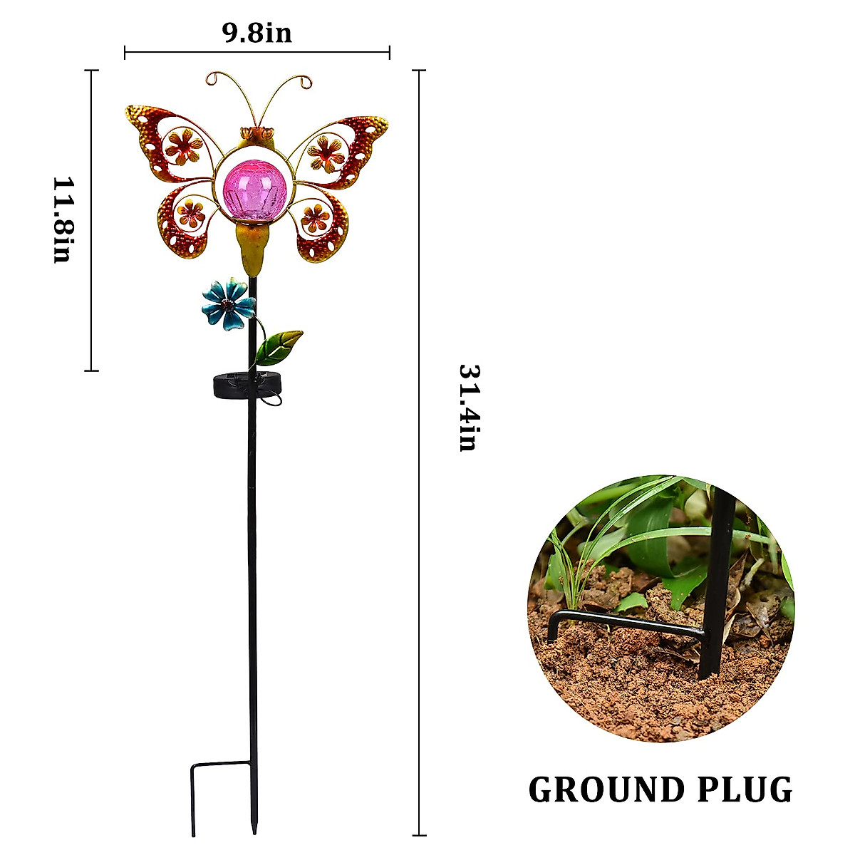 LIGHTSHINE Solar Garden Lights, Metal Butterfly Garden Yard Decor, Waterproof Yard Iron Art Garden Decorations, Outdoor Decor for Patio, Lawn and Pathway.