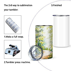 XccMe 12 oz Skinny Sublimation Blanks,Stainless Steel Straight Tumblers with Shrink Wrap Films,4 PACK Double Wall Vacuum Insulated Mugs for DIY Gift,Coffee,Tea,Beverages (White)