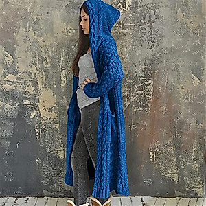 Women Casual Coat Top Winter Solid Knitted Loose Hooded Coats Long Cardigan Sweater Pocket Coat Winter Cinched Cardigan