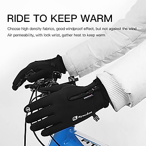 TEMEI Winter Warm Gloves Men Women Touch Screen Waterproof Windproof Non-Slip Grips Glove, for Cycling Driving Running Hiking (Black, Medium)